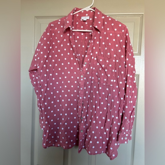 J. Jill | Tops | Jjill Dark Pink Polka Dot Button Down Blouse | Poshmark